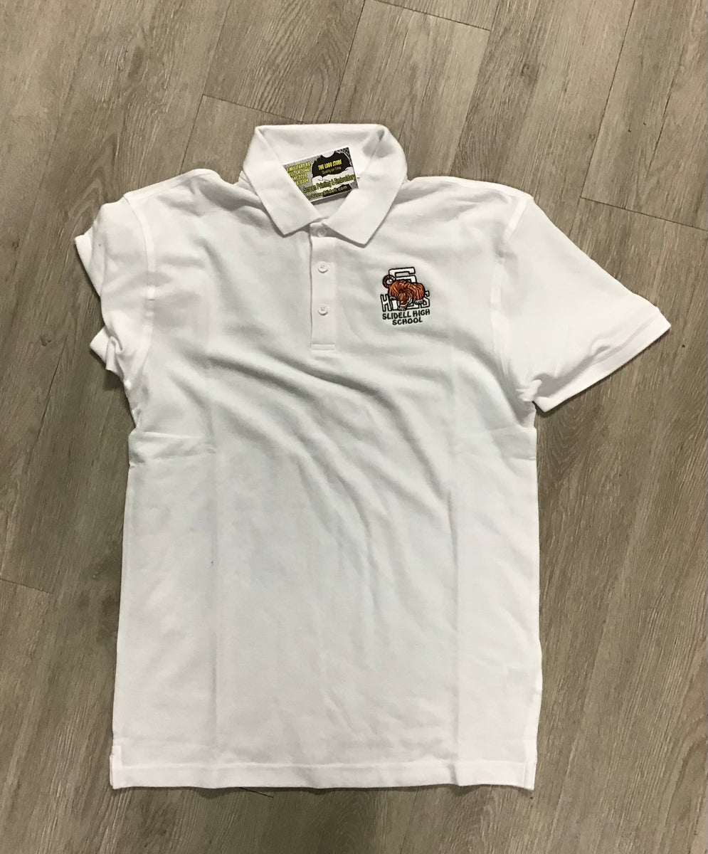 Slidell High White Pique Knit Polo – The Logo Store | Slidell